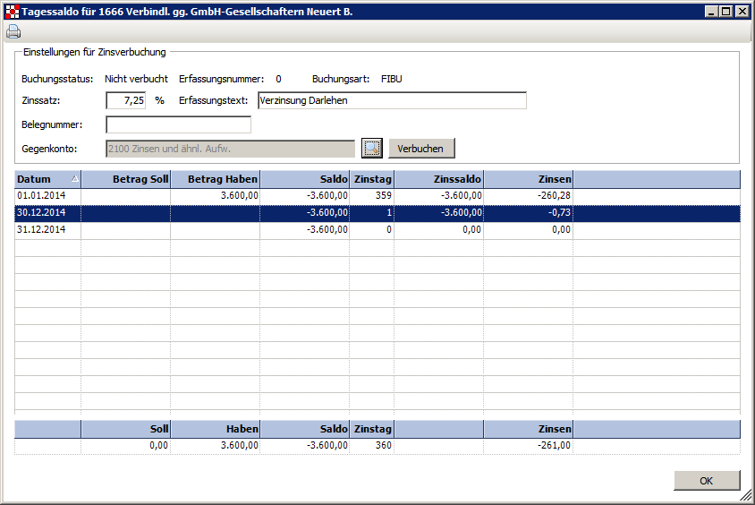 Zinsrechner Finanzbuchhaltung | Software für Unternehmen